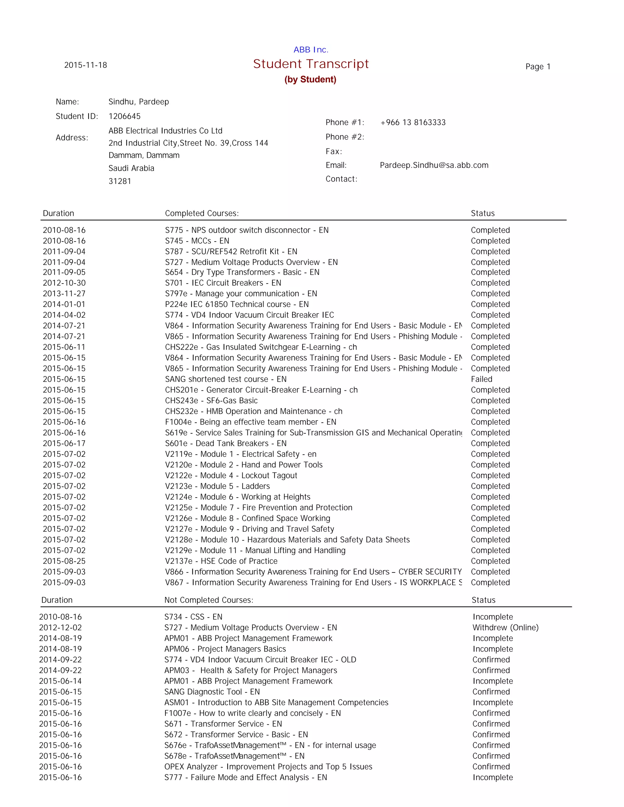 ABB Internal Courses | PDF