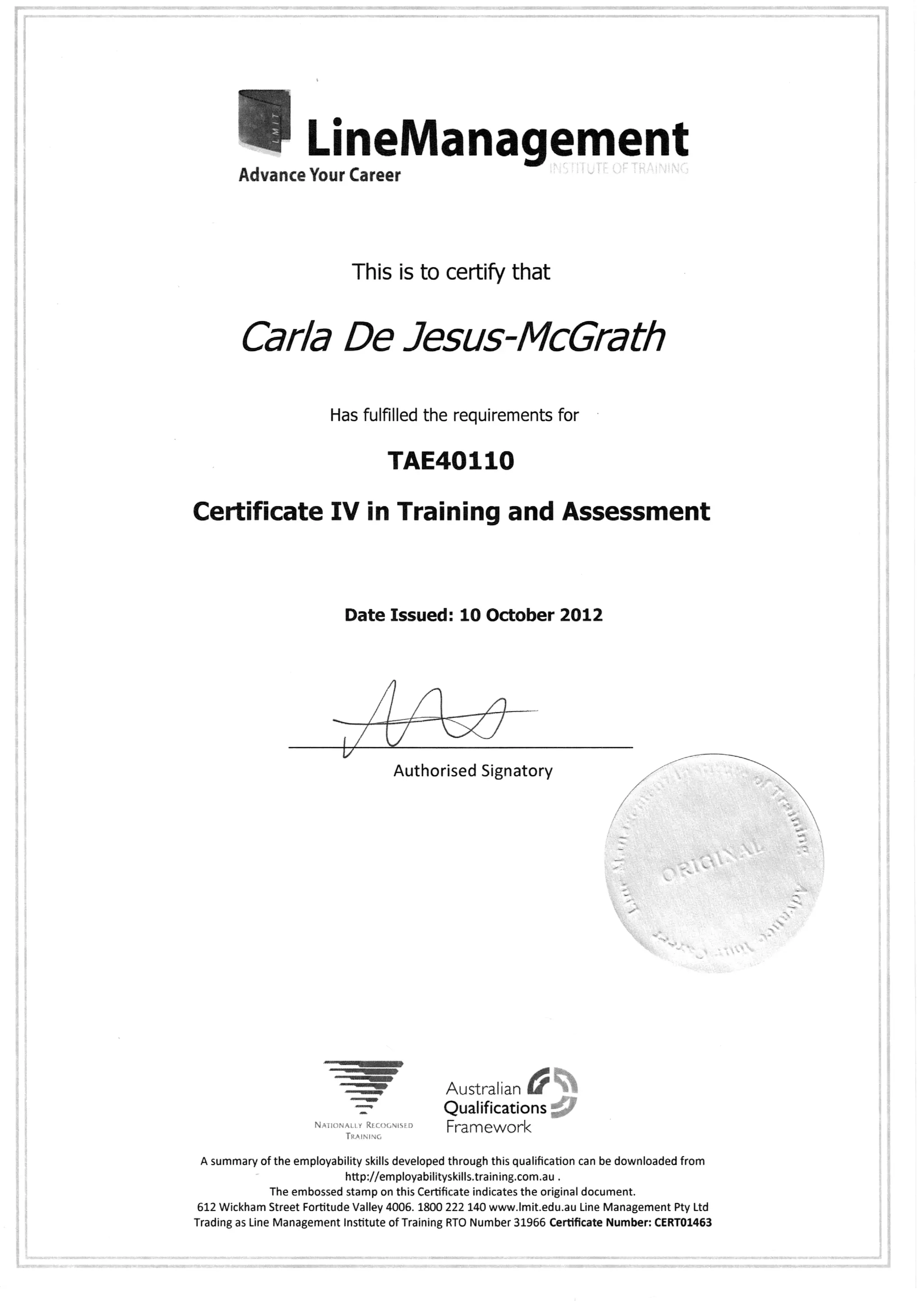 TAE40110 Certificate Scan1 | PDF