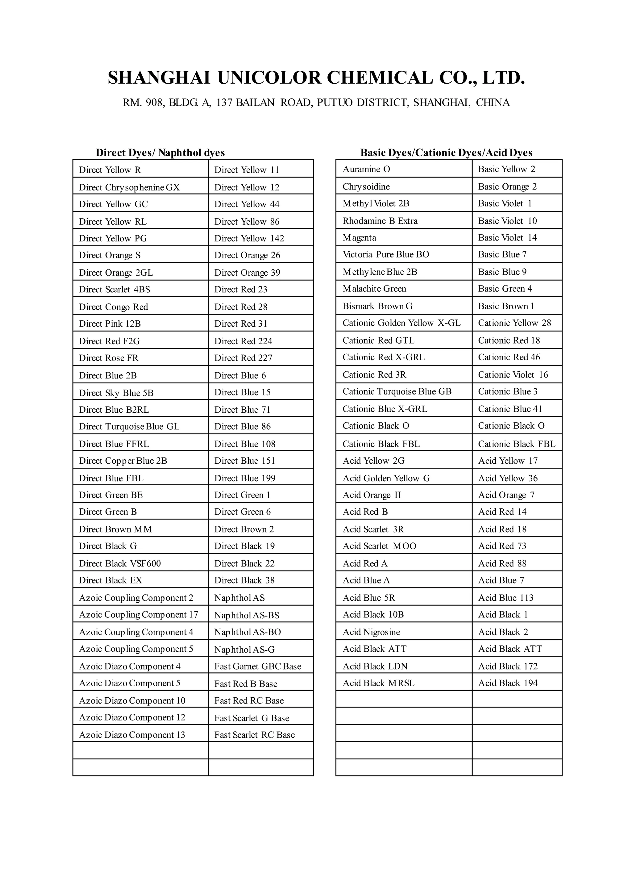 Unicolor Dyes, | DOCX