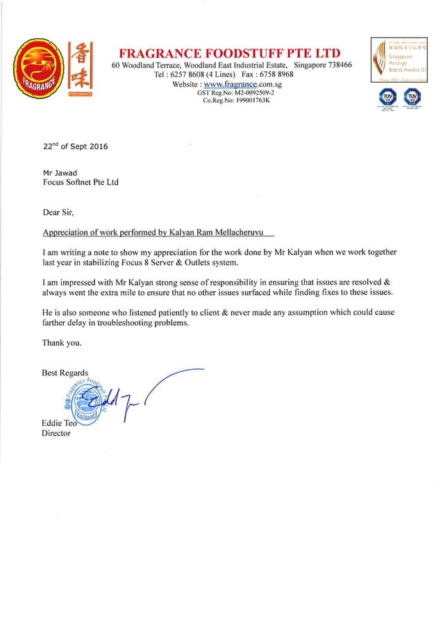 Letter of Appreciation for Kalyan | PDF