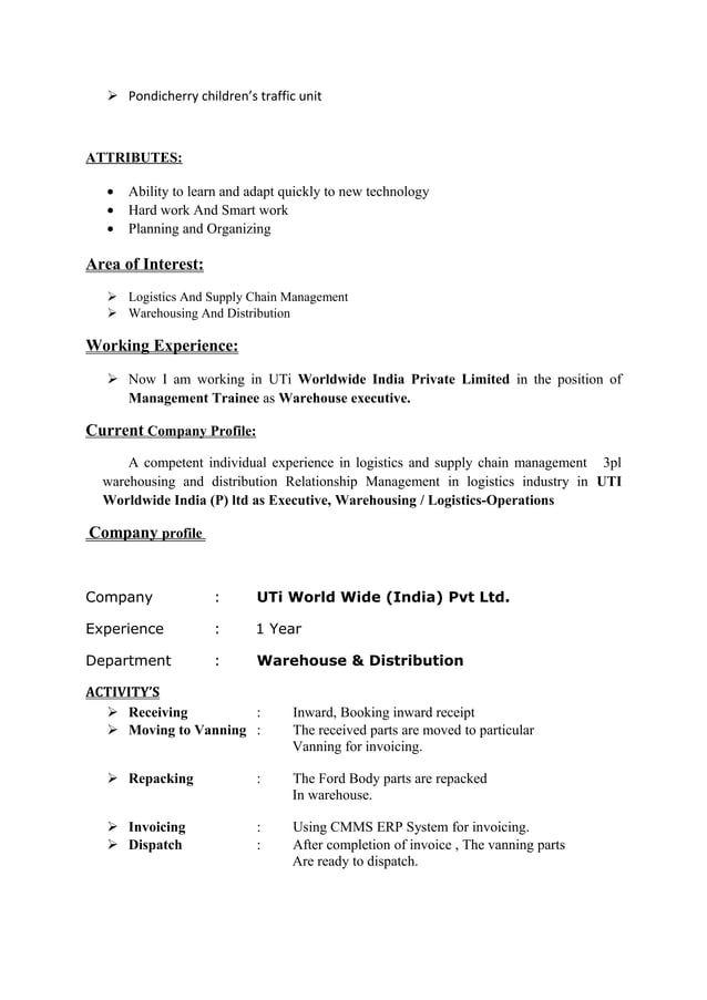 Warehouse executive | PDF