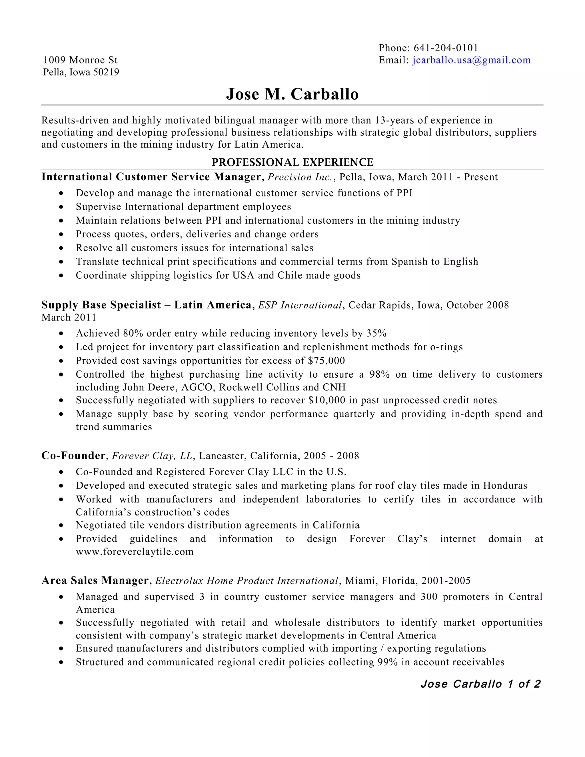 Jose_Carballo Resume - January 2016 | PDF