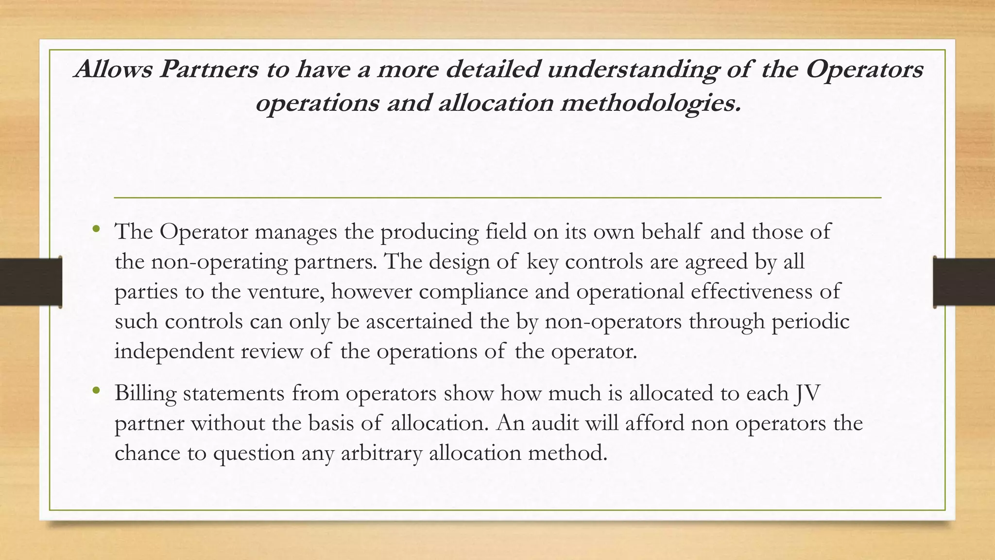 Why Audit The JV Operator in an Oil Exploration and Production Venture ...