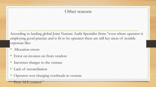 Why Audit The JV Operator in an Oil Exploration and Production Venture ...