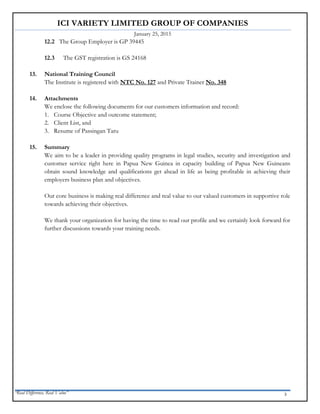 Company - Profile -ICI Variety Limited - Division Training | PDF