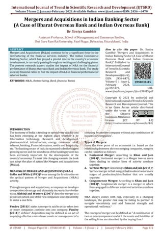 Mergers and Acquisitions in Indian Banking Sector A Case of Bharat ...