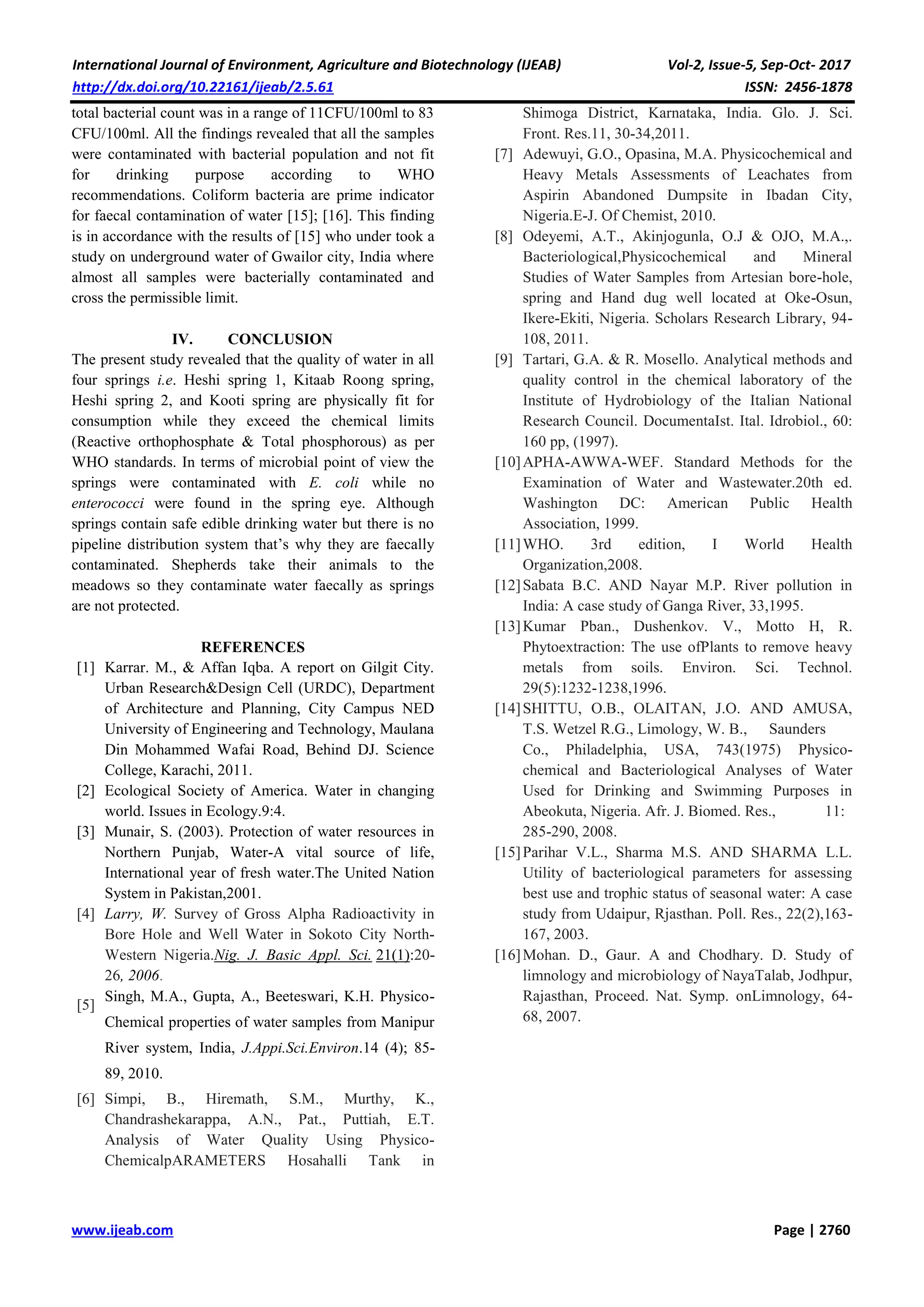 Physico-Chemical and Microbial Analysis of Drinking Water of Four Springs of Danyore Gilgit ...