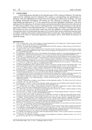 Indonesian English language teachers’ conceptions of critical thinking: challenge and strategy | PDF