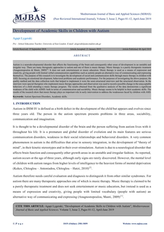 Development of Academic Skills in Children with Autism | PDF