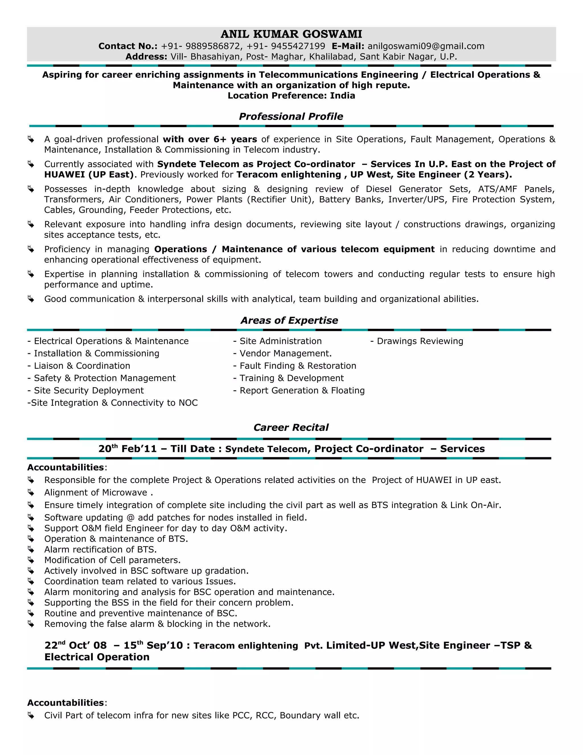 anil goswami 2016 cv | DOC