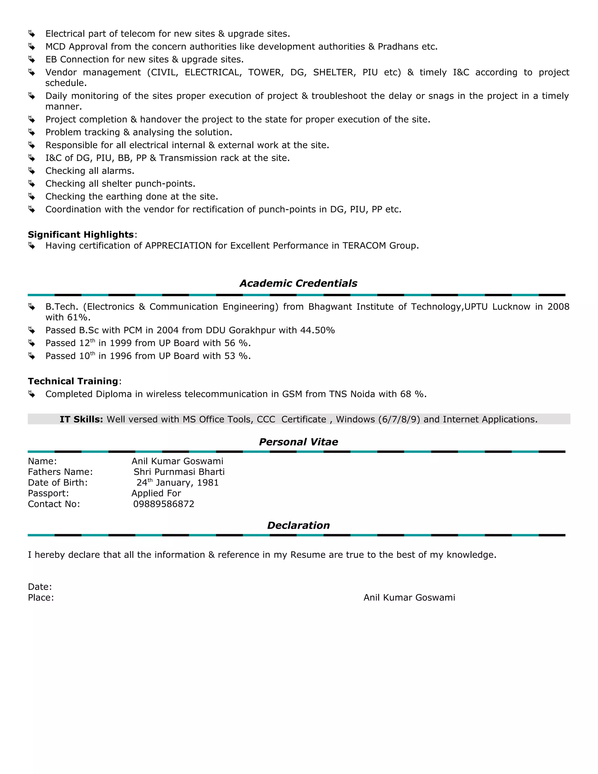 anil goswami 2016 cv | DOC | Civil Engineering Industry | Industries
