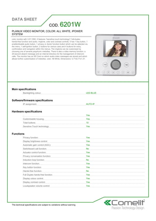 Comelit 6201W Data Sheet | PDF