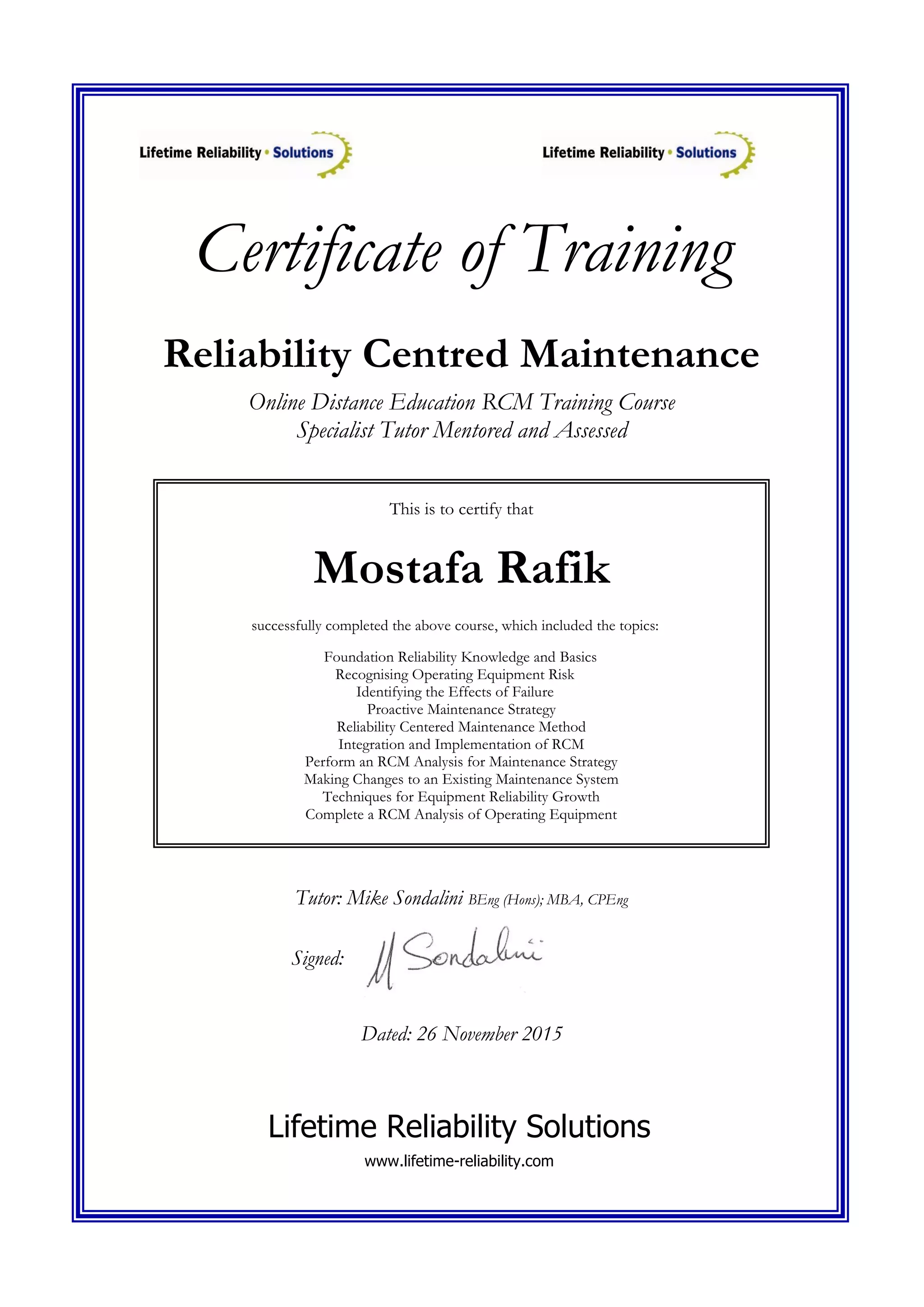 RCMonlinecertificate-Mostafa Rafik | PDF