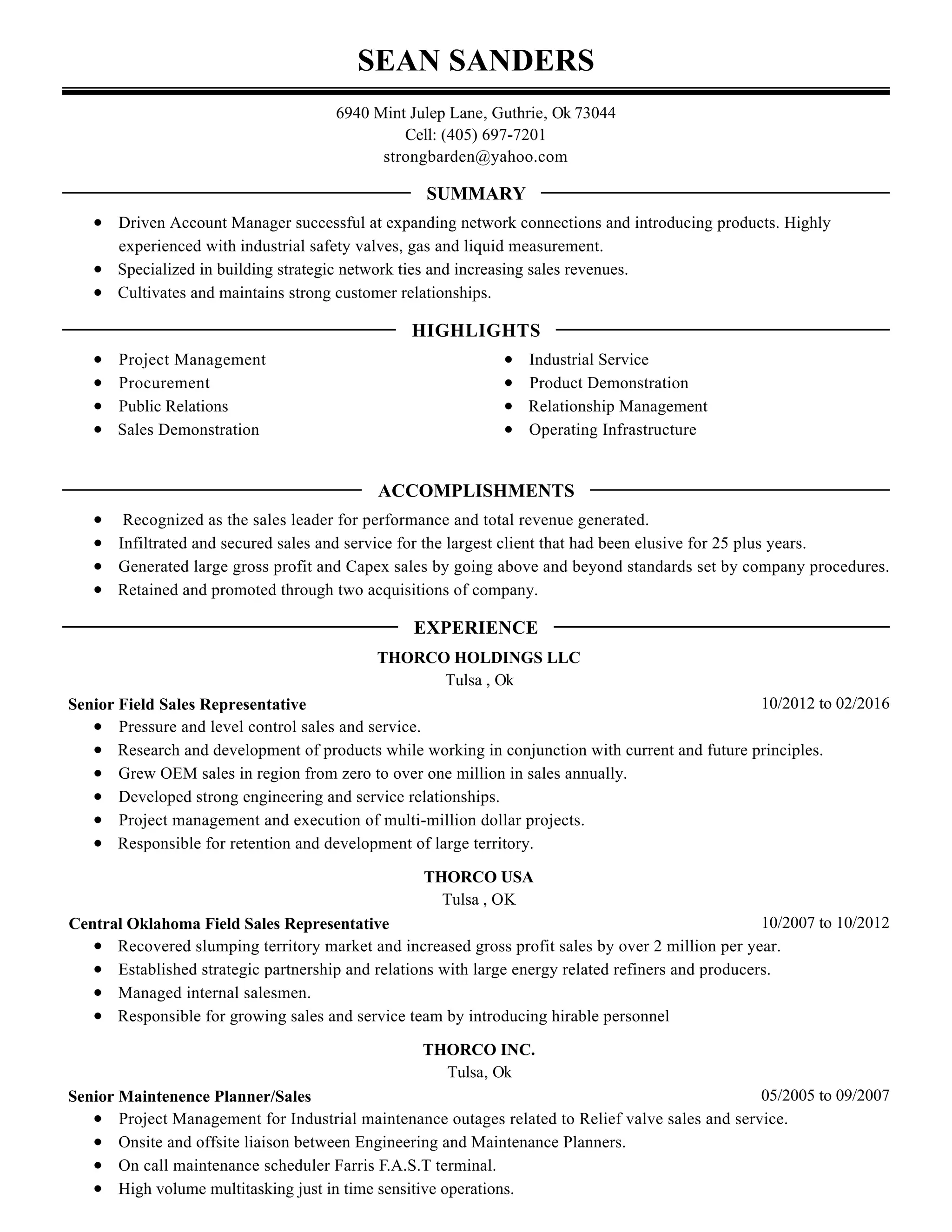 Sean Sanders Resume + | PDF