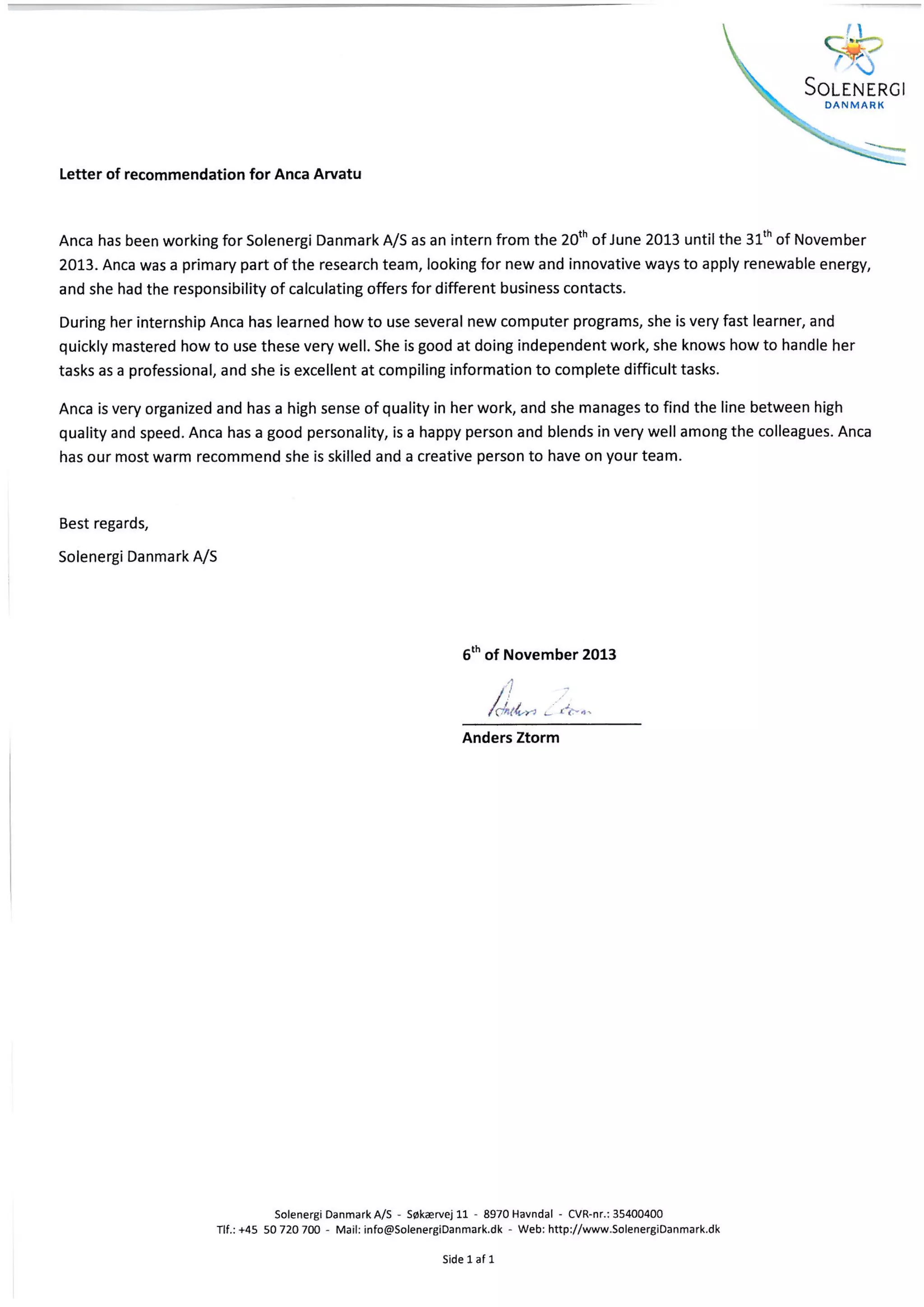 Recomandation letter Solenergi | PDF