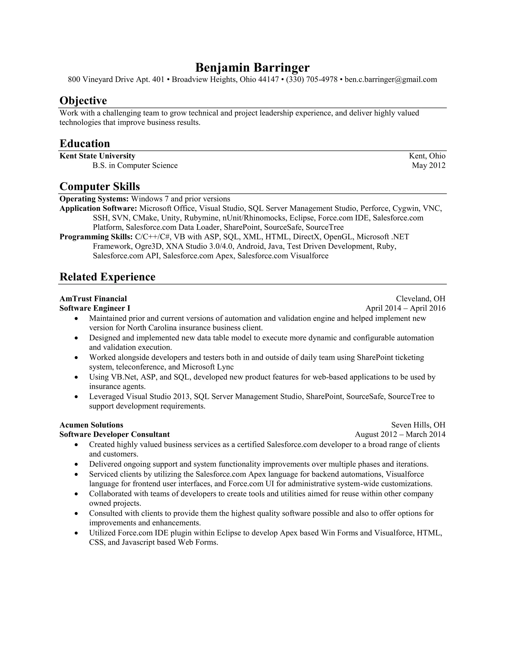 Resume - Benjamin Barringer 2016 | PDF