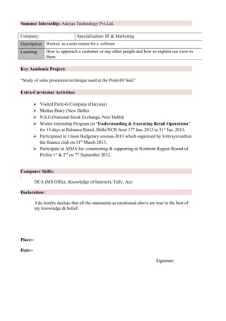 CV Formate (Dinesh) | DOC