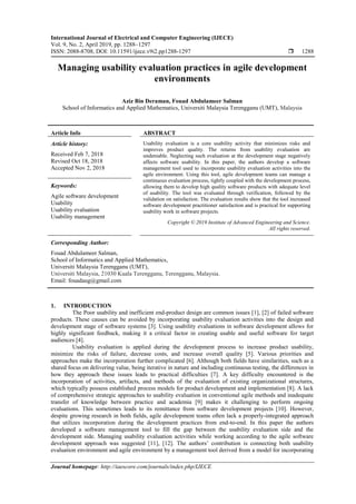 Managing usability evaluation practices in agile development environments | PDF