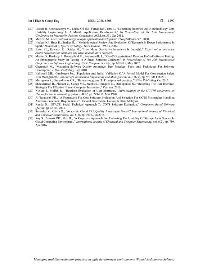 Managing Usability Evaluation Practices In Agile Development