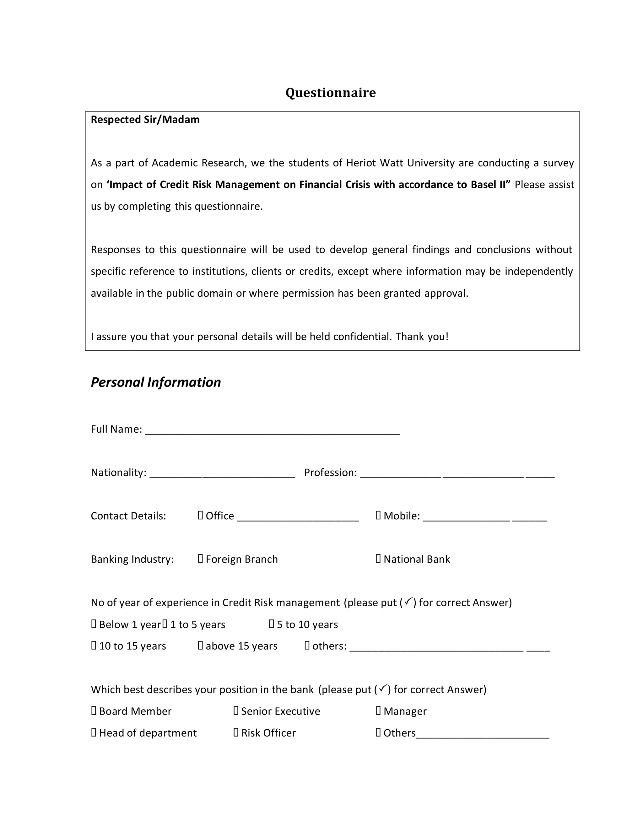 62128050 questionnaire-on-credit-risk-management | PDF