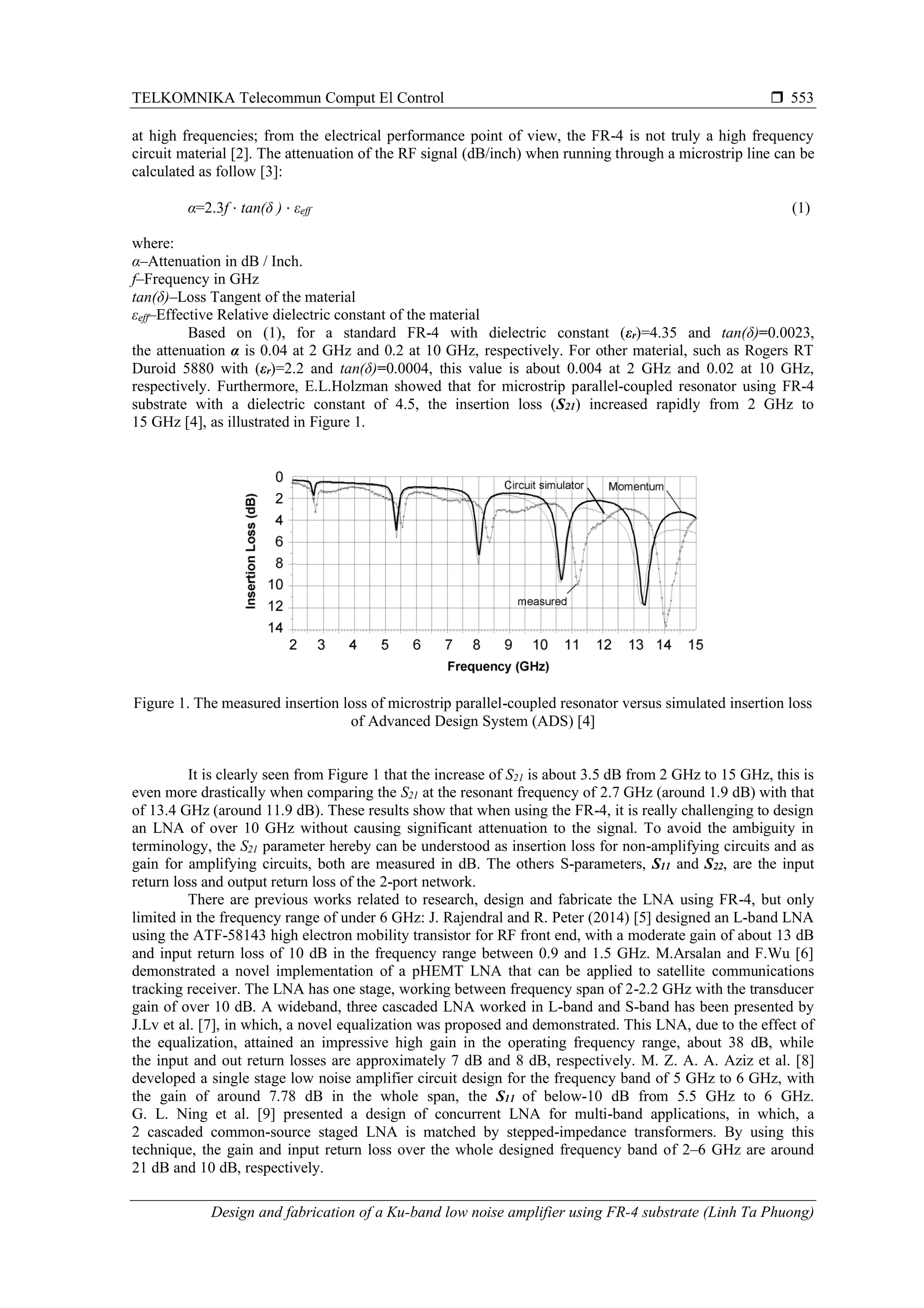 Design and fabrication of A Ku-band low noise amplifier using FR-4 substrate | PDF
