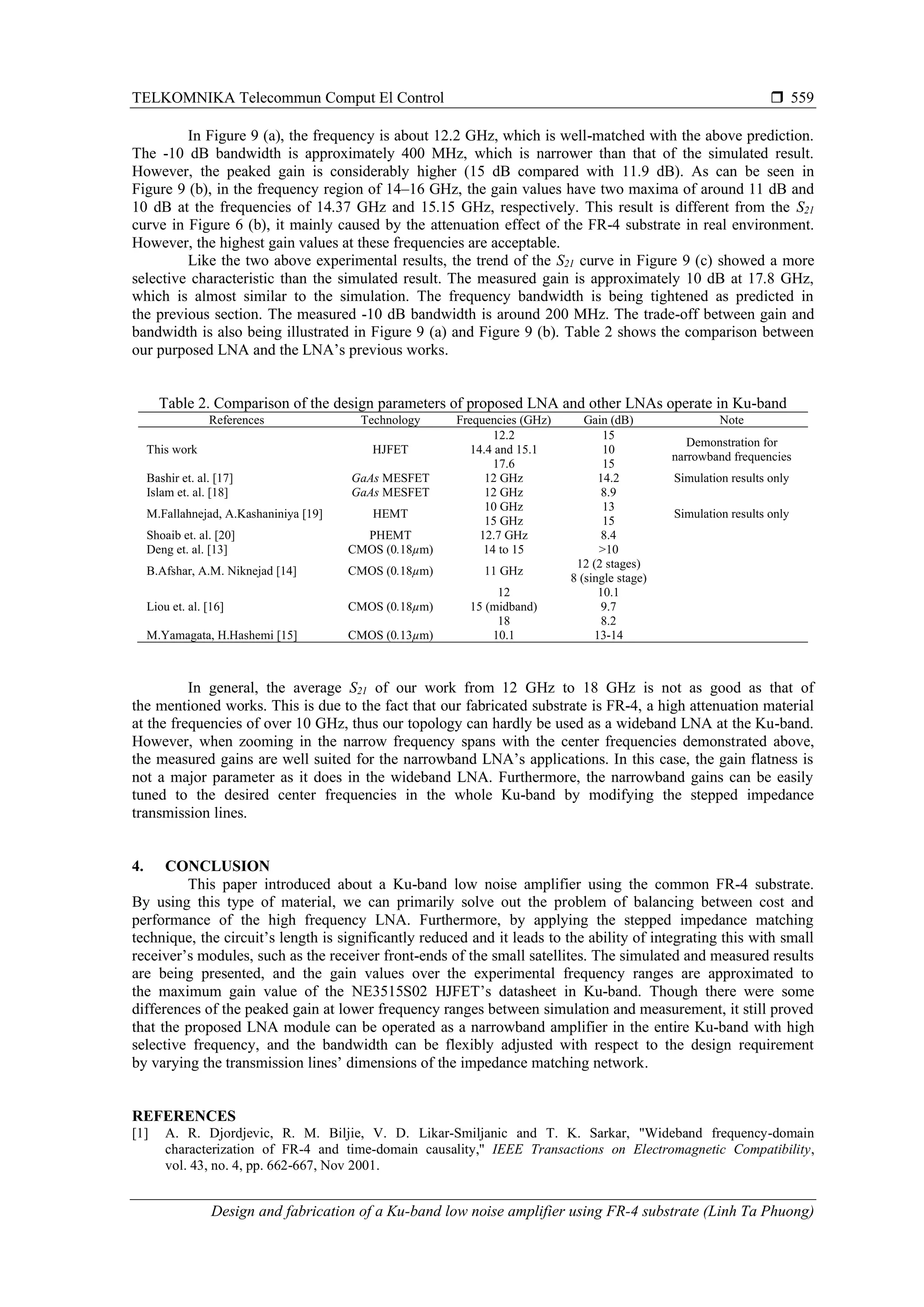 Design and fabrication of A Ku-band low noise amplifier using FR-4 substrate | PDF