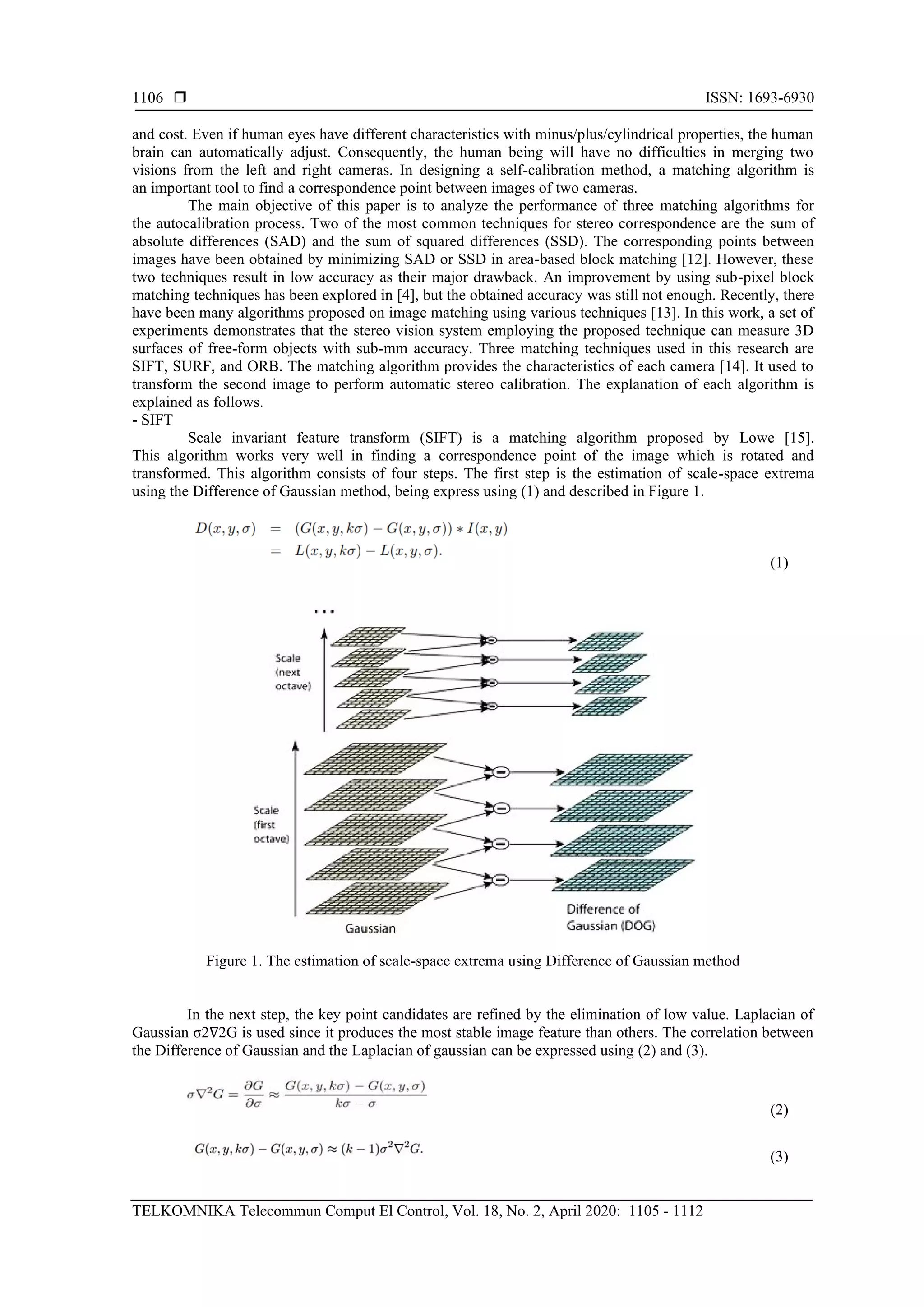 Matching algorithm performance analysis for autocalibration method of stereo vision | PDF