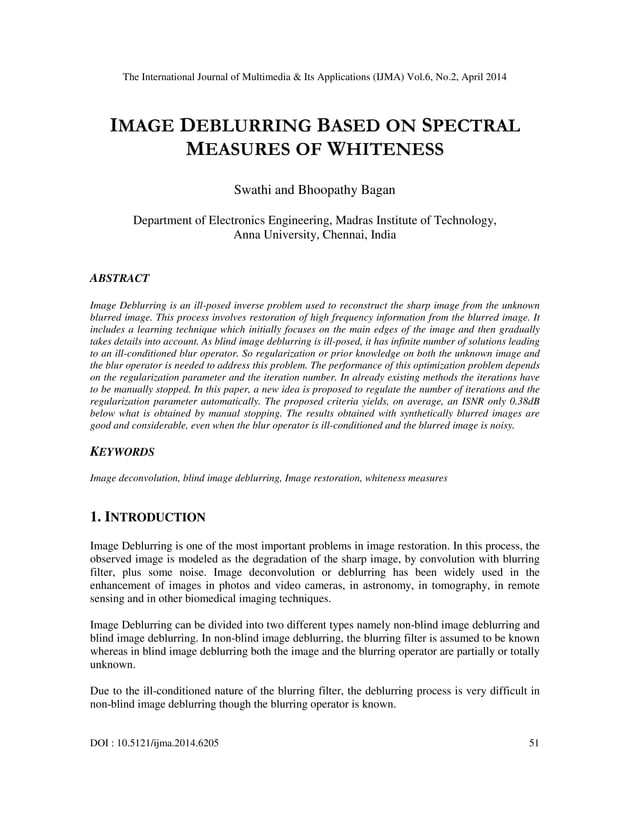 Image Deblurring Based on Spectral Measures of Whiteness | PDF