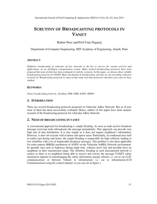 SCRUTINY OF BROADCASTING PROTOCOLS IN VANET | PDF