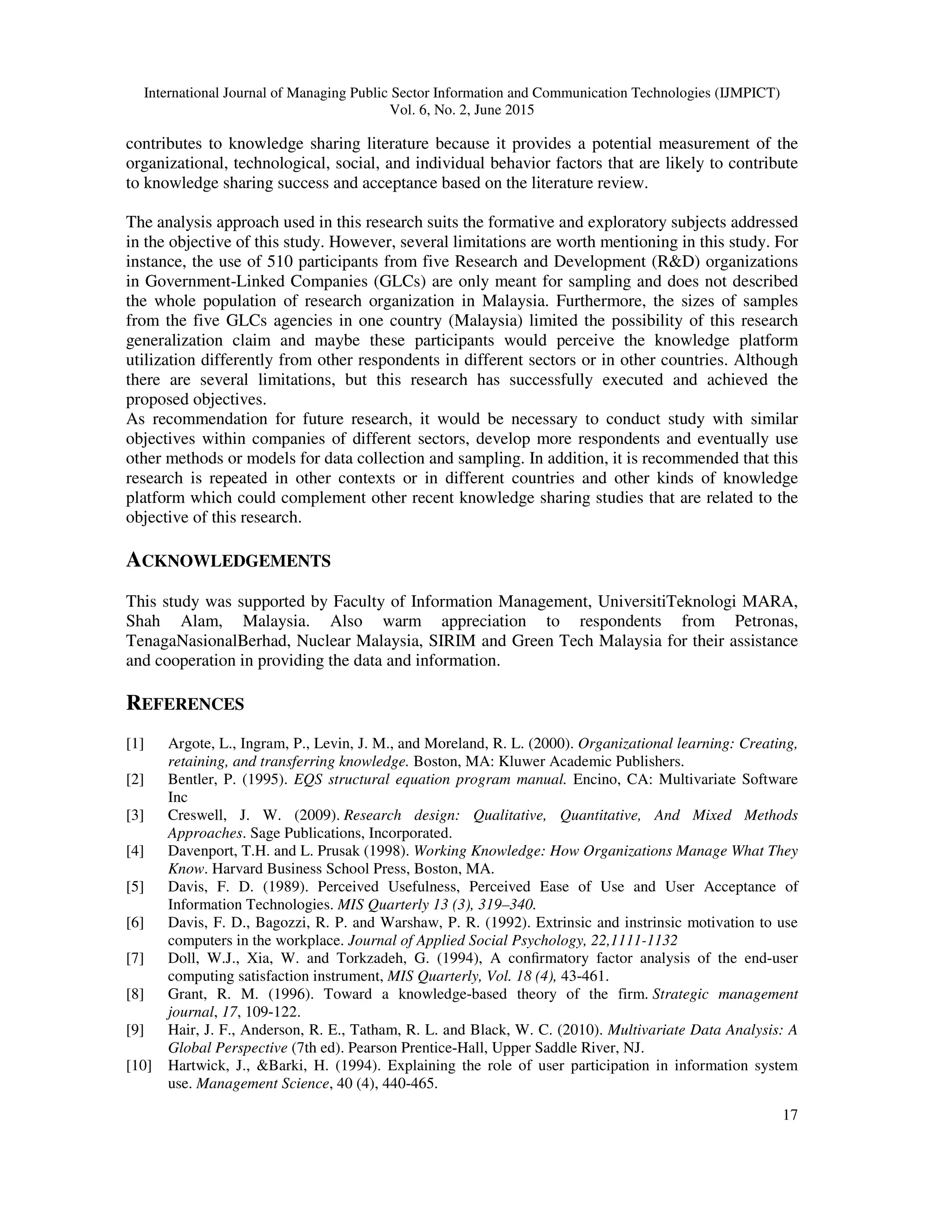 FACTORS AFFECTING KNOWLEDGE SHARING USING VIRTUAL PLATFORMS – A VALIDATION OF UNIFIED THEORY OF ...