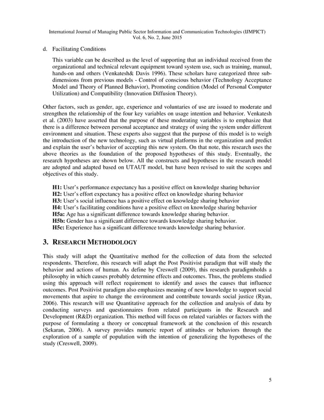 FACTORS AFFECTING KNOWLEDGE SHARING USING VIRTUAL PLATFORMS – A VALIDATION OF UNIFIED THEORY OF ...