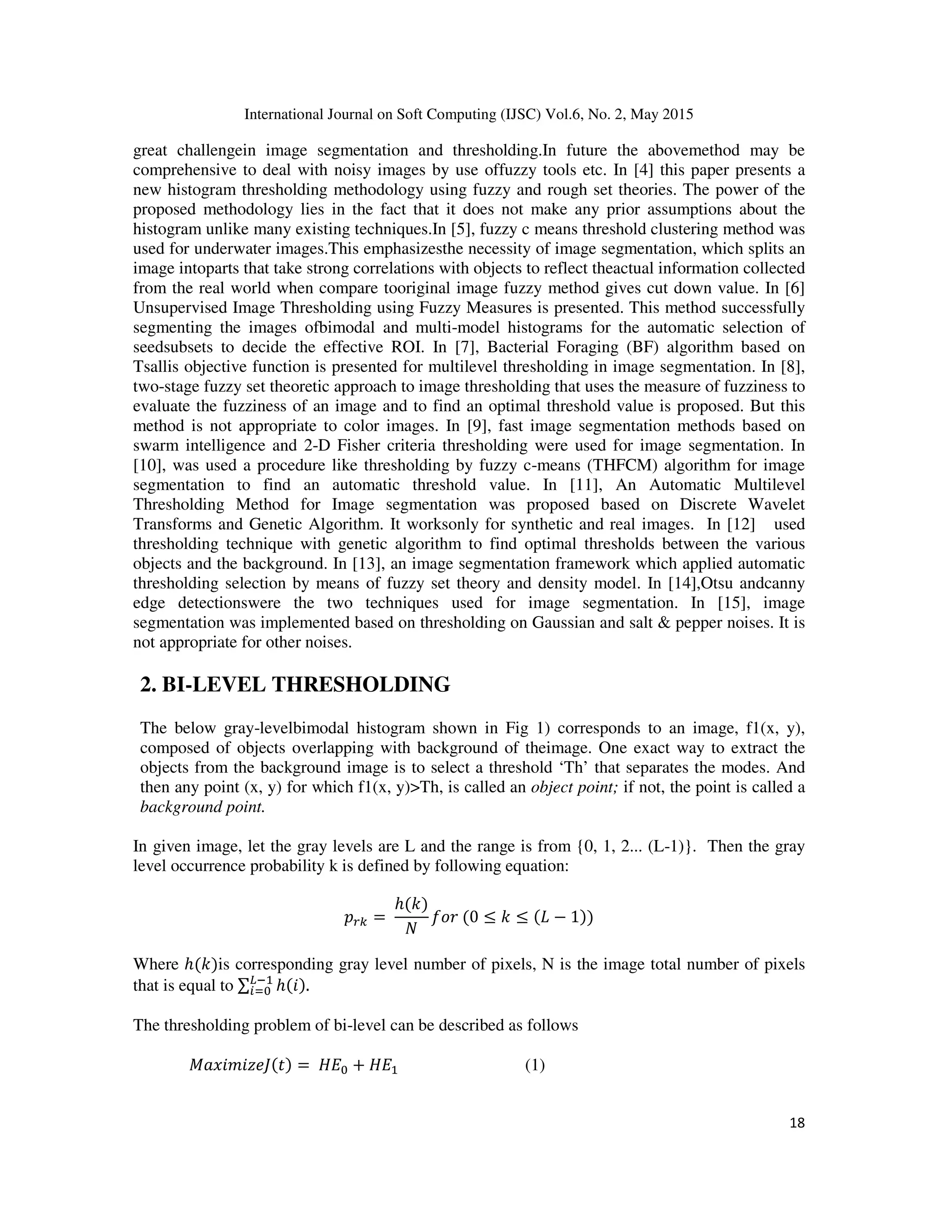 Fuzzy Entropy Based Optimal Thresholding Technique for Image Enhancement | PDF