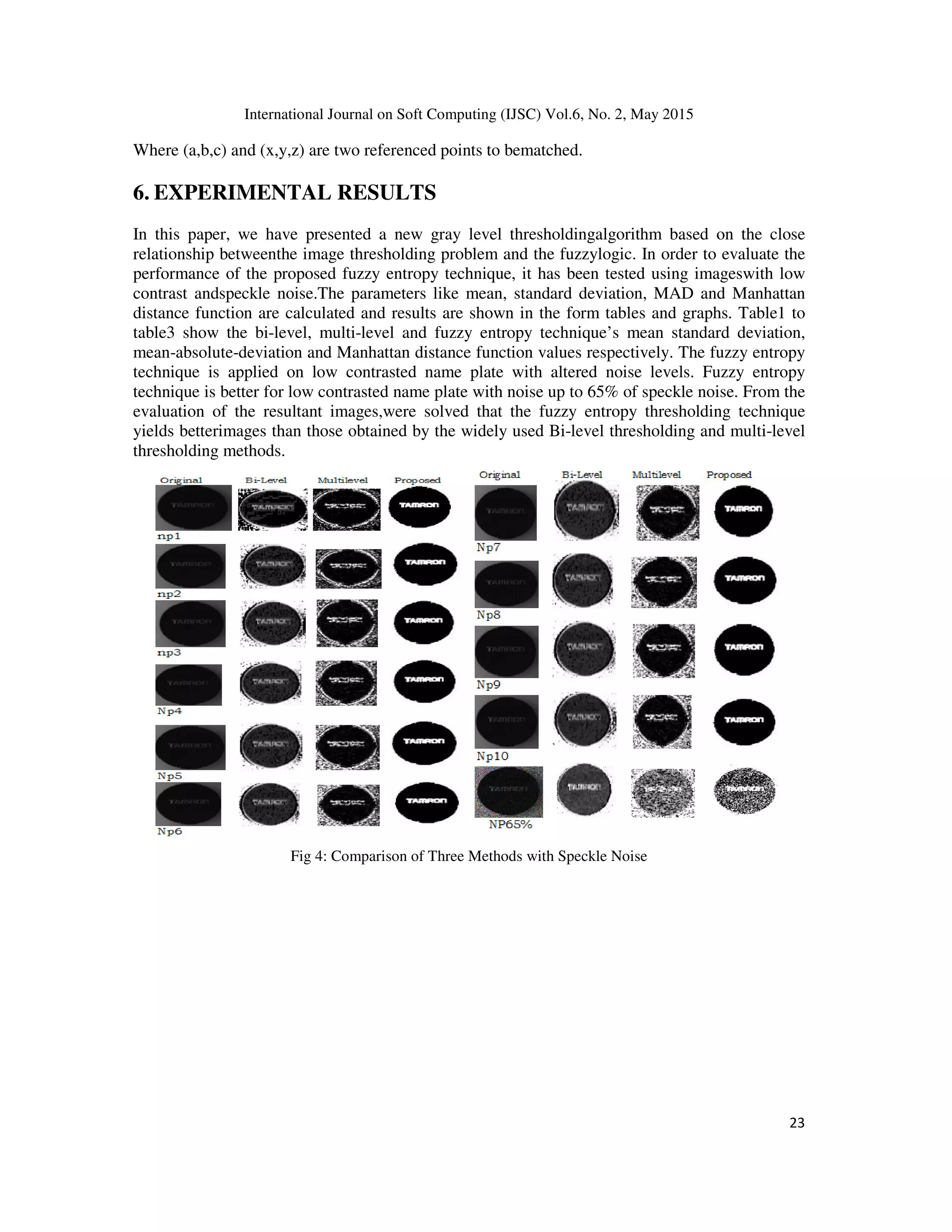 Fuzzy Entropy Based Optimal Thresholding Technique for Image Enhancement | PDF