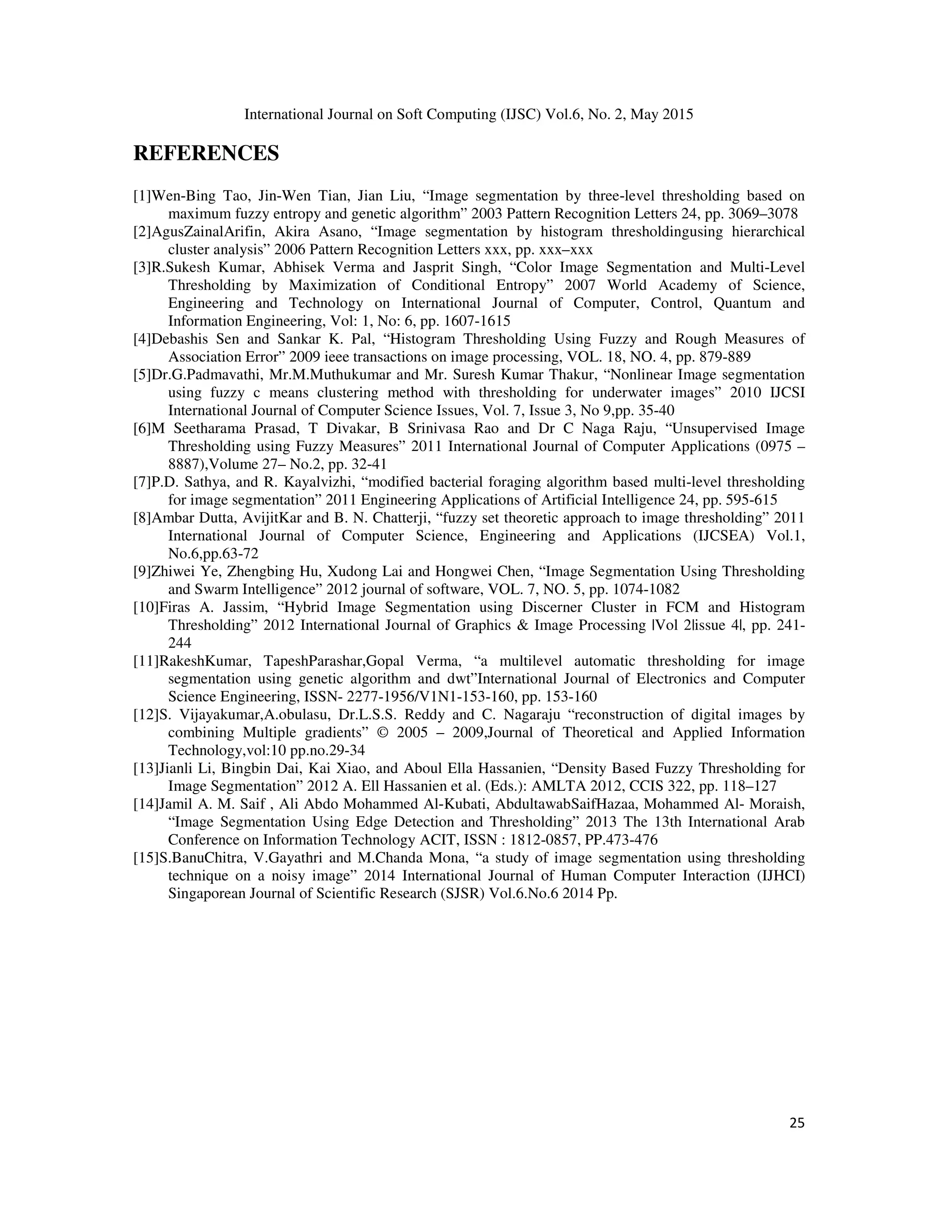 Fuzzy Entropy Based Optimal Thresholding Technique for Image Enhancement | PDF