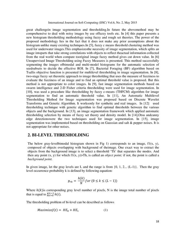 Fuzzy Entropy Based Optimal Thresholding Technique for Image Enhancement | PDF