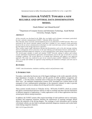 SIMULATION & VANET: TOWARDS A NEW RELIABLE AND OPTIMAL DATA DISSEMINATION MODEL | PDF | Computer ...