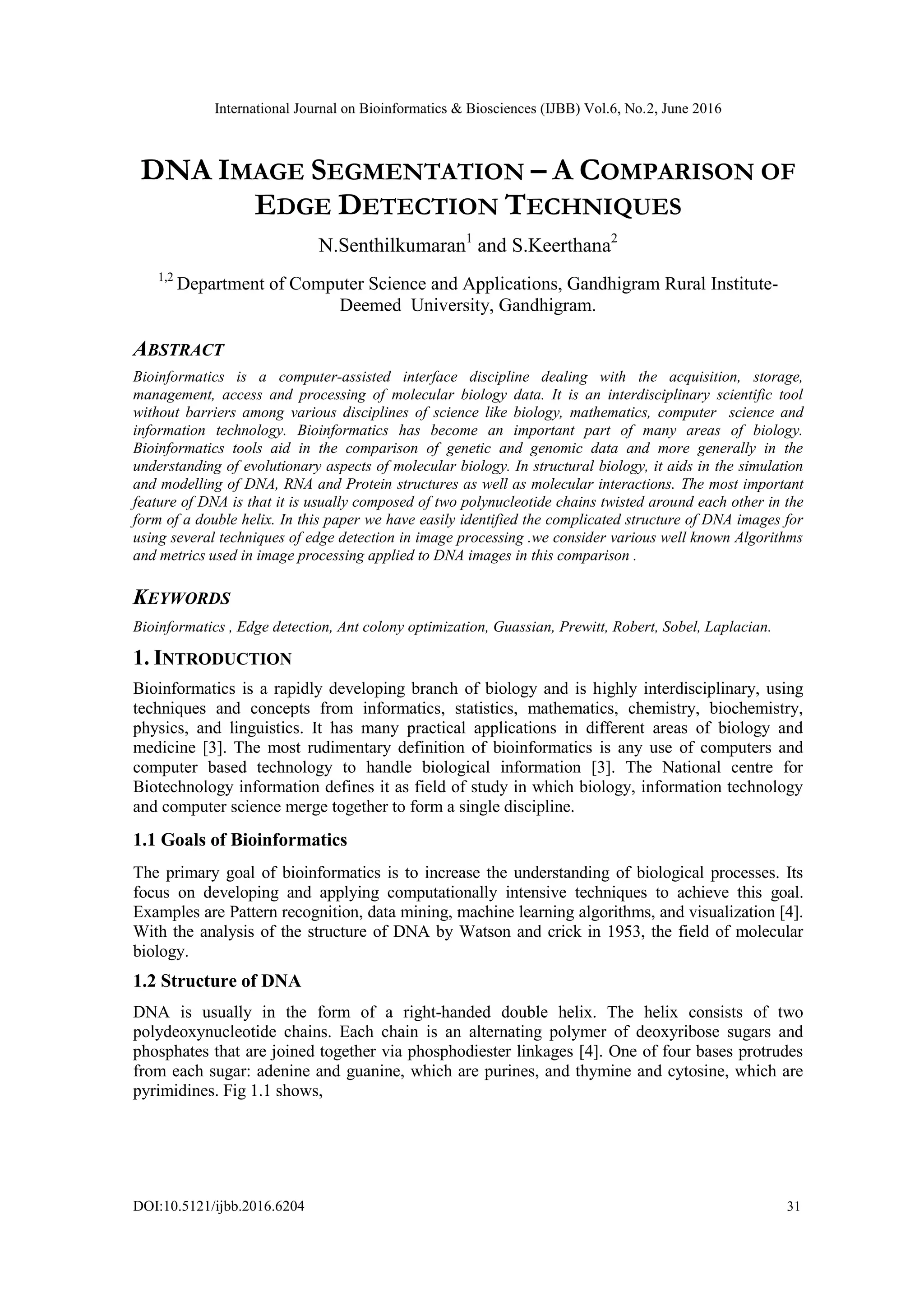 DNA IMAGE SEGMENTATION – A COMPARISON OF EDGE DETECTION TECHNIQUES | PDF