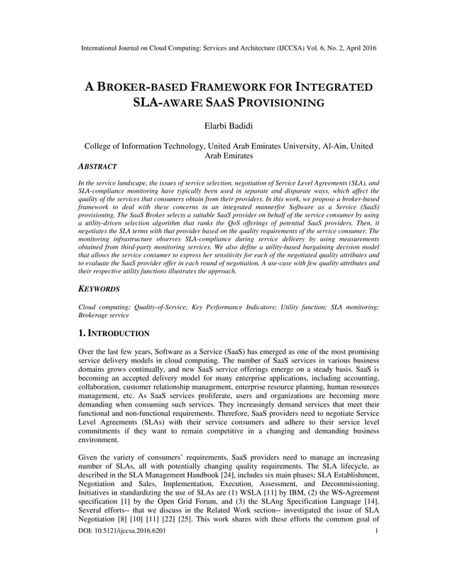 A Broker-based Framework for Integrated SLA-Aware SaaS Provisioning | PDF