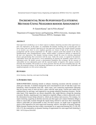 INCREMENTAL SEMI-SUPERVISED CLUSTERING METHOD USING NEIGHBOURHOOD ASSIGNMENT | PDF