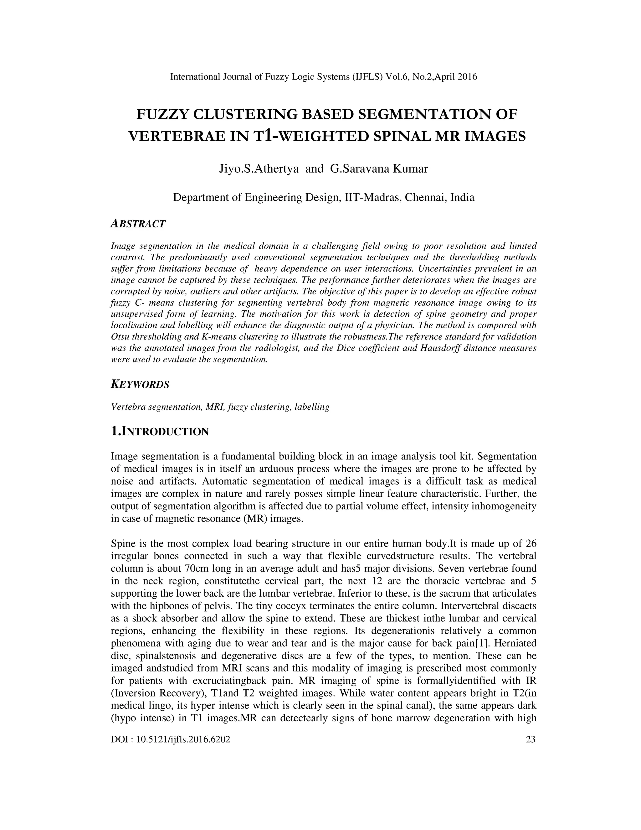 Fuzzy Clustering Based Segmentation Of Vertebrae In T1 Weighted Spinal Mr Images Pdf 2556