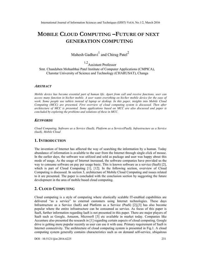 MOBILE CLOUD COMPUTING –FUTURE OF NEXT GENERATION COMPUTING | PDF | Cloud Computing | Internet