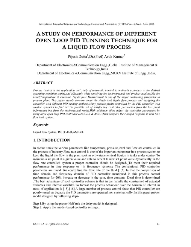 A STUDY ON PERFORMANCE OF DIFFERENT OPEN LOOP PID TUNNING TECHNIQUE FOR ...