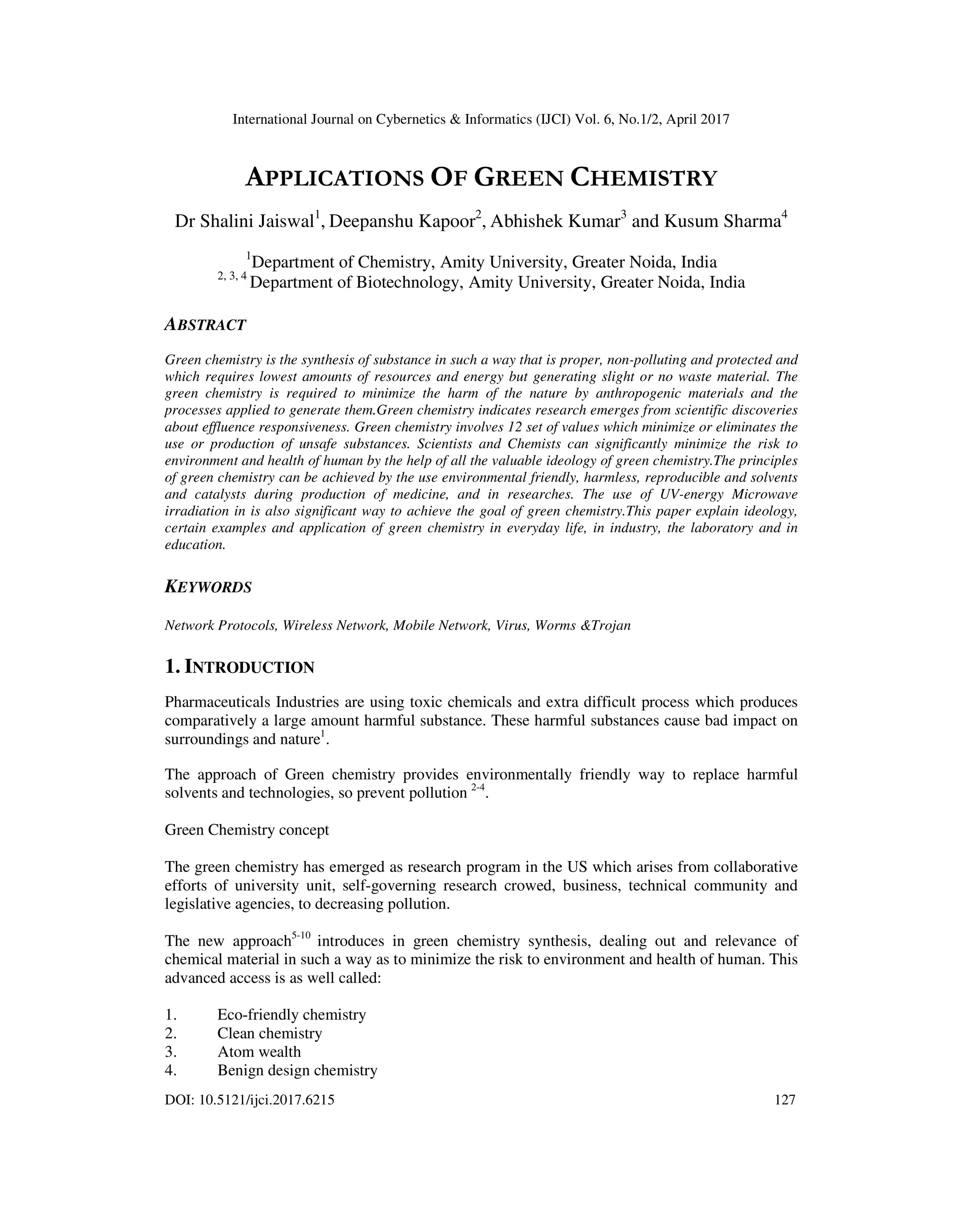 APPLICATIONS OF GREEN CHEMISTRY | PDF
