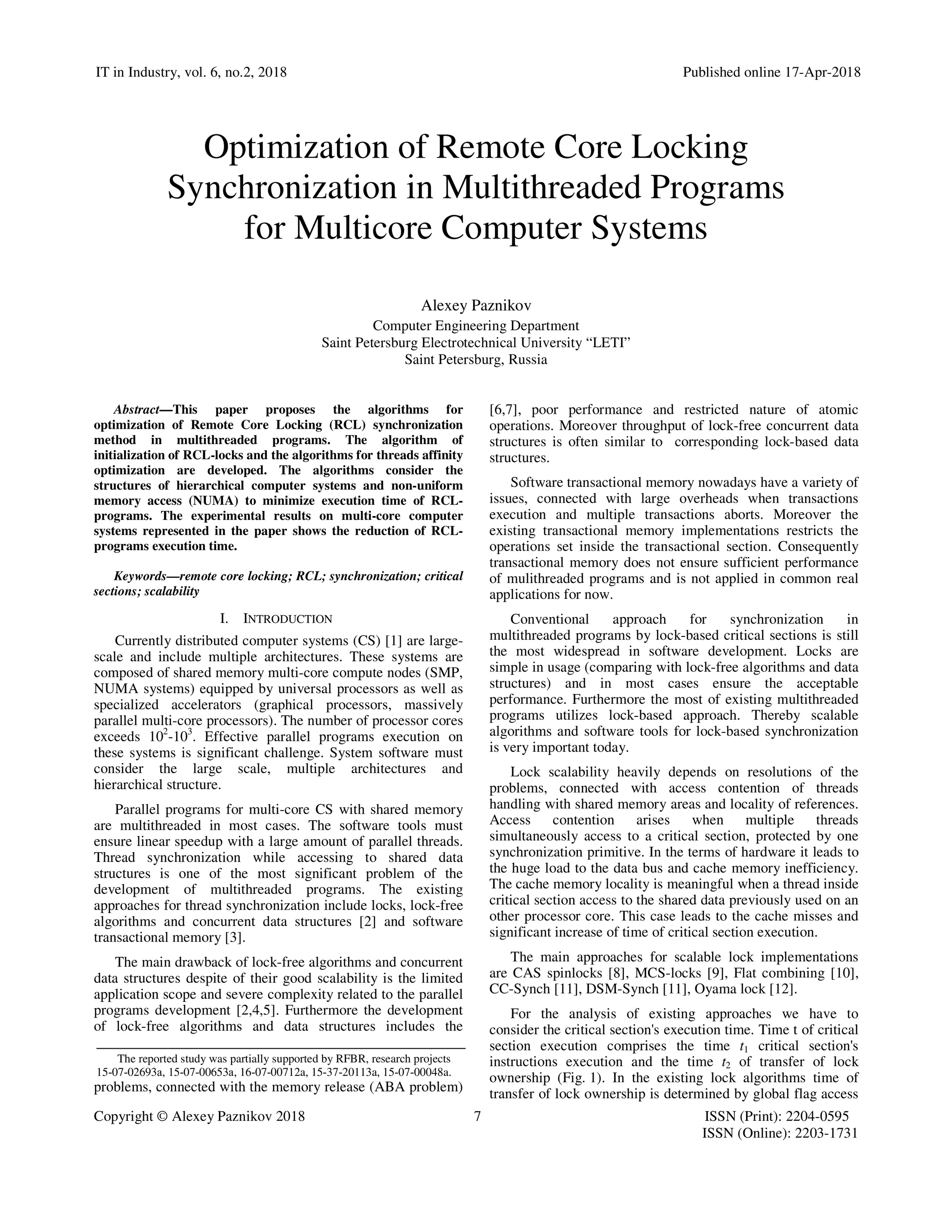 Optimization Of Remote Core Locking Synchronization In Multithreaded Programs For Multicore 
