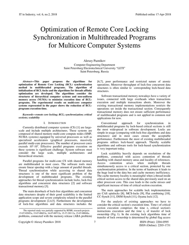 Optimization of Remote Core Locking Synchronization in Multithreaded Programs for Multicore ...