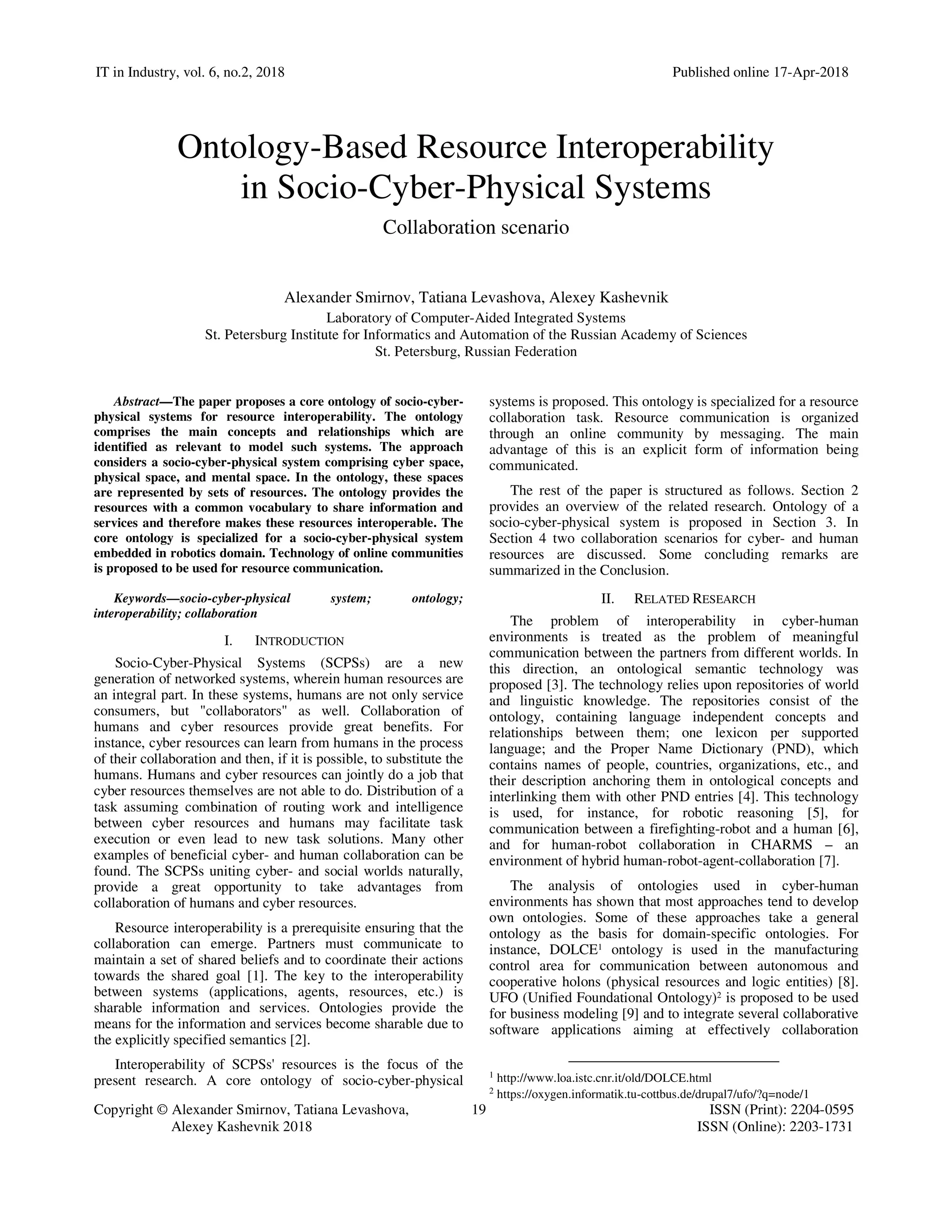 Ontology-Based Resource Interoperability in Socio-Cyber-Physical Systems | PDF