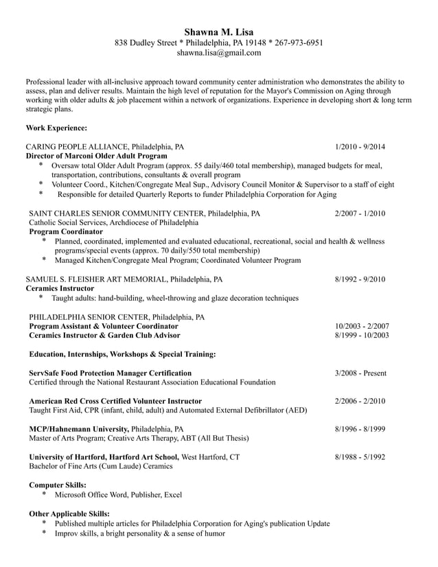 Shawna Lisa RESUME 10.2014