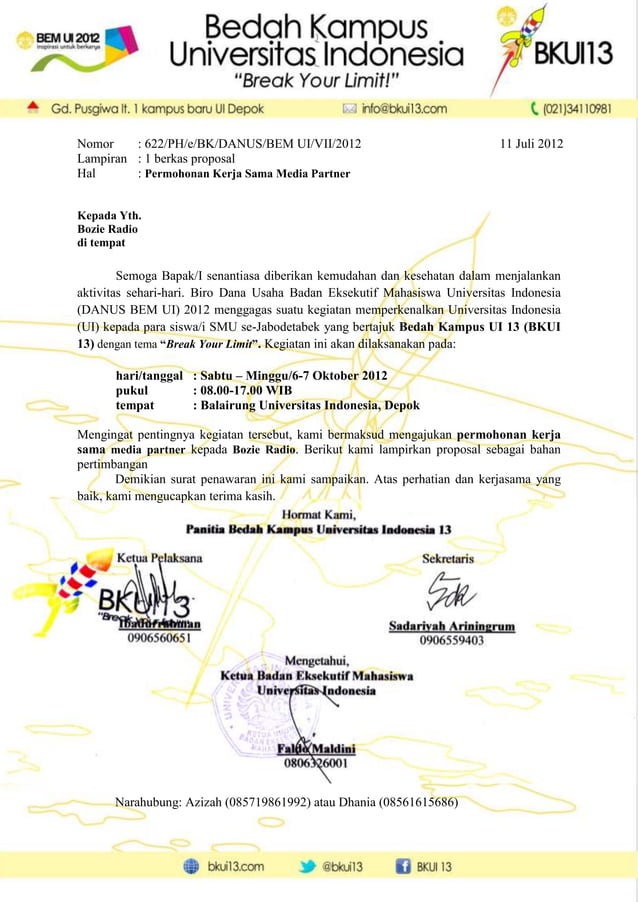 SURAT MASUK - PROPOSAL BEDAH KAMPUS UI | PDF