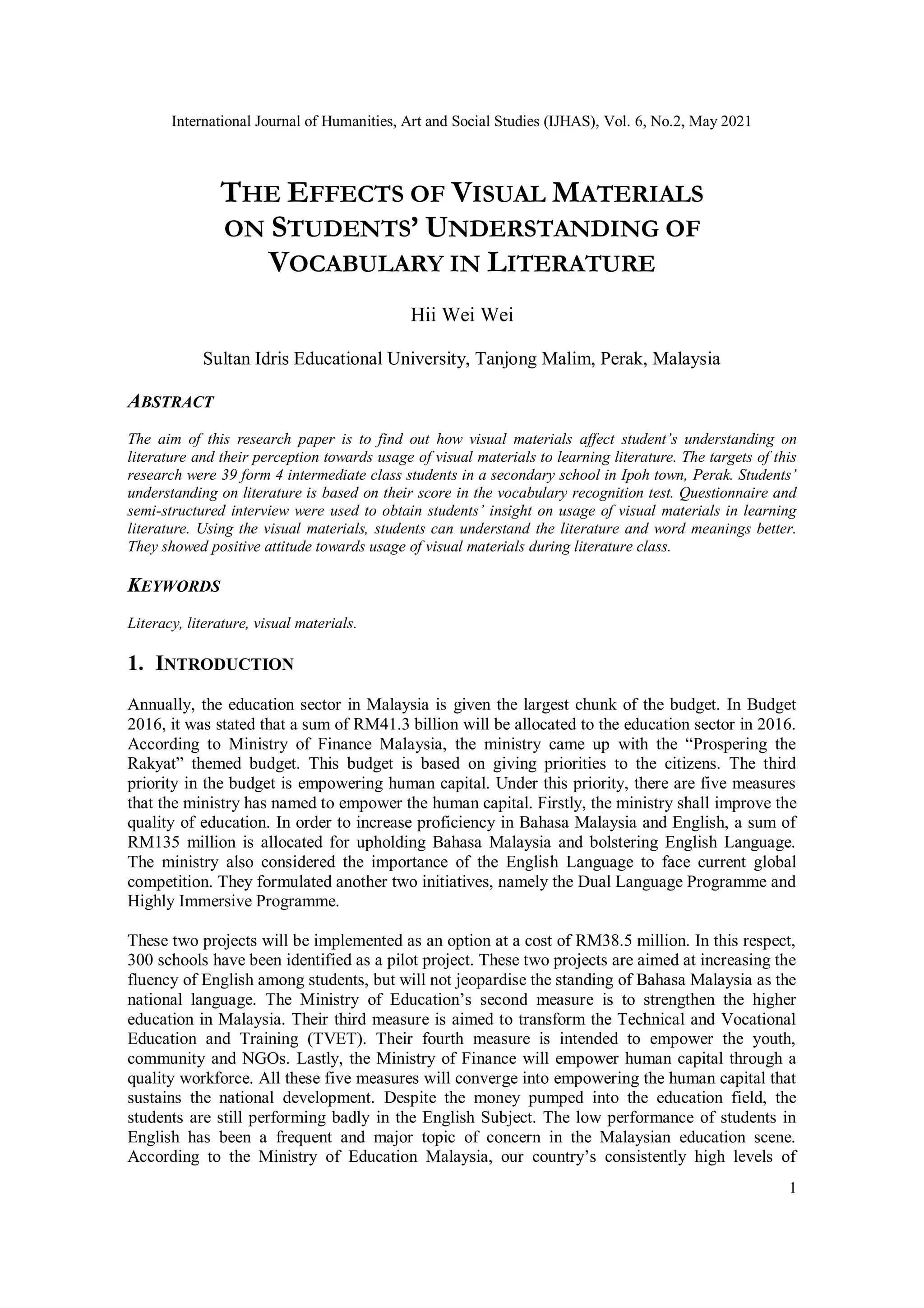 THE EFFECTS OF VISUAL MATERIALS ON STUDENTS’ UNDERSTANDING OF ...