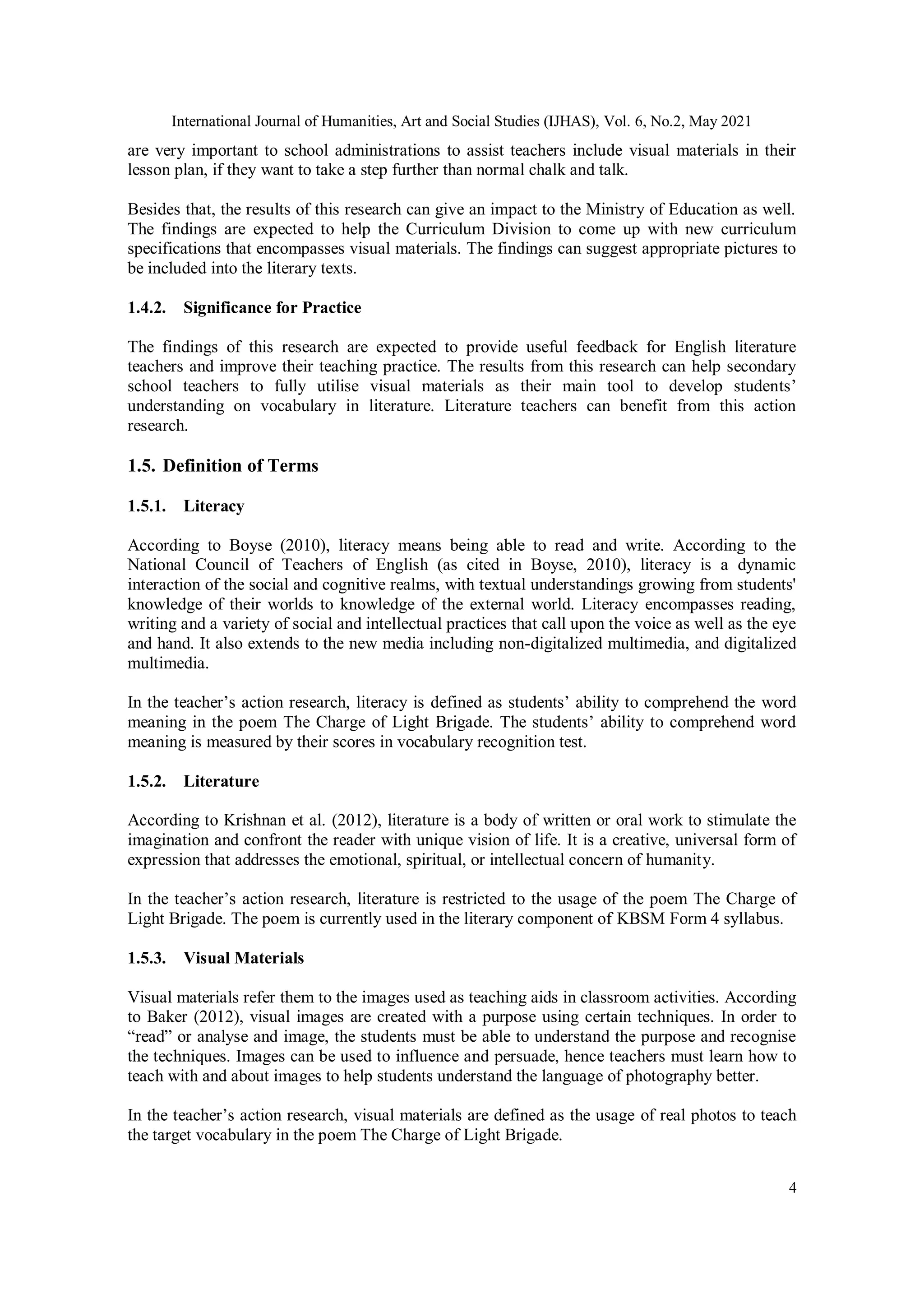 THE EFFECTS OF VISUAL MATERIALS ON STUDENTS’ UNDERSTANDING OF ...